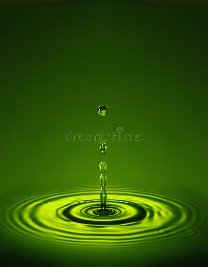 Water Droplets Creating Ripples in Green Water Stock Image - Image of ...