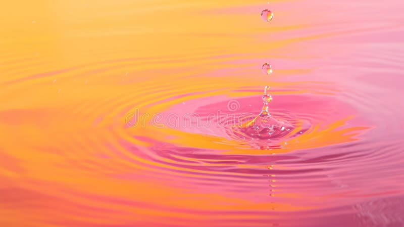 Water Droplets Creating Ripples in Liquid with Orange and Pink Gradient ...