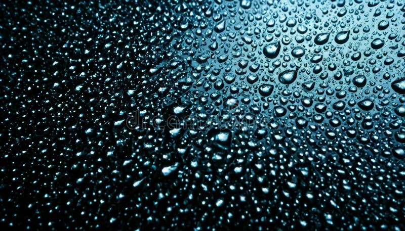 Water Droplets on a Dark Reflective Surface Stock Image - Image of ...