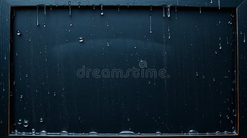 Water Droplets Dripping from a Wooden Frame on a Wet Dark Surface Stock ...