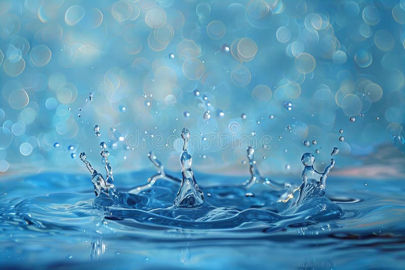 Water Droplets Falling into Blue Water, Creating Ripples and Waves on ...