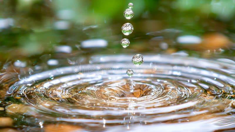 Water Droplets Falling Create Ripples on a Water Surface Stock ...