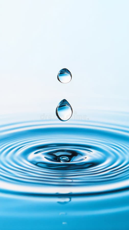 Water Droplets Falling and Creating Concentric Ripples on Blue Liquid ...