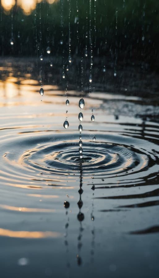 Water Droplets Falling Puddle Creating Concentric Ripples Stock Photos ...