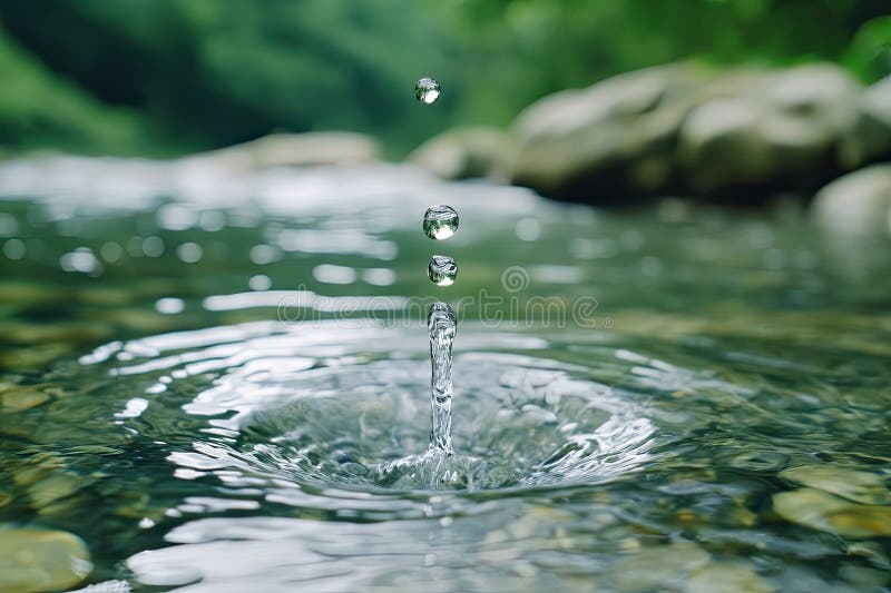 Water Droplets Falling into a Tranquil Stream Stock Illustration ...