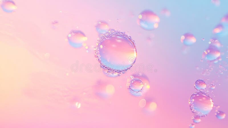 Water Droplets Floating in a Pastel Pink and Blue Gradient Background ...