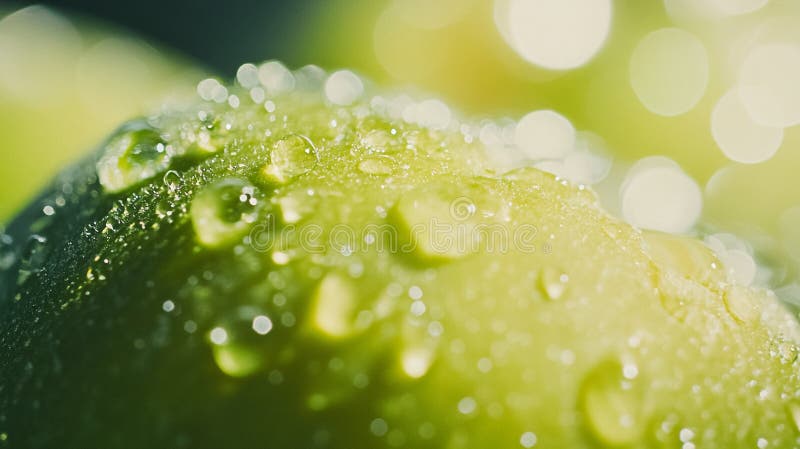 Refreshing Close-up of Dewy Green Apple in Natural Light Showcasing Its ...