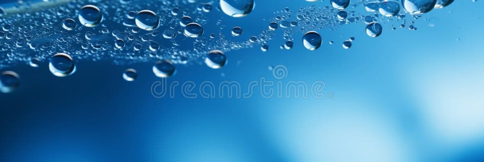 Water Droplets on Gradient Blue Background. Crystal Clear Water ...
