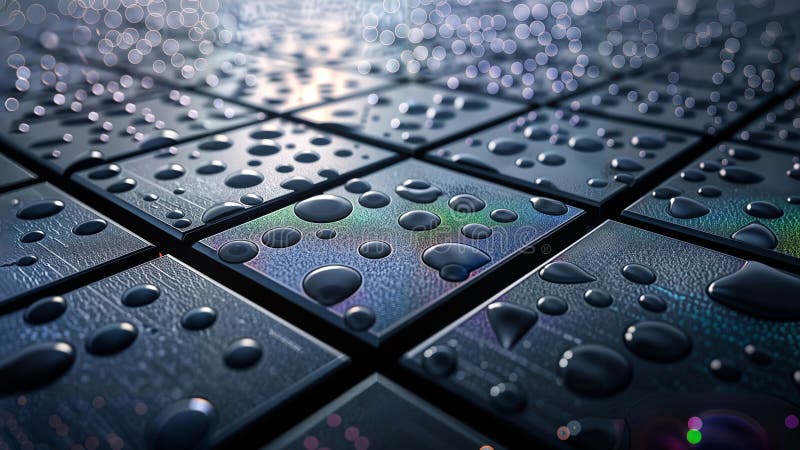 Close-up of Water Droplets on a Geometric Surface with a Mesmerizing ...