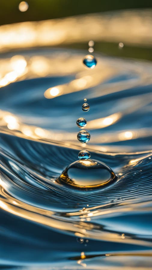 Water Droplets in Motion Forming Ripple Effect on Liquid Surface ...