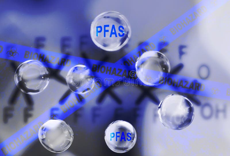 Water Droplets with a PFAS Chemical Structure and Biohazard Text ...