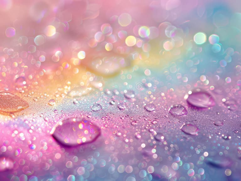 Water Droplets on Rainbow Backdrop Gleam with Reflective Light Stock ...