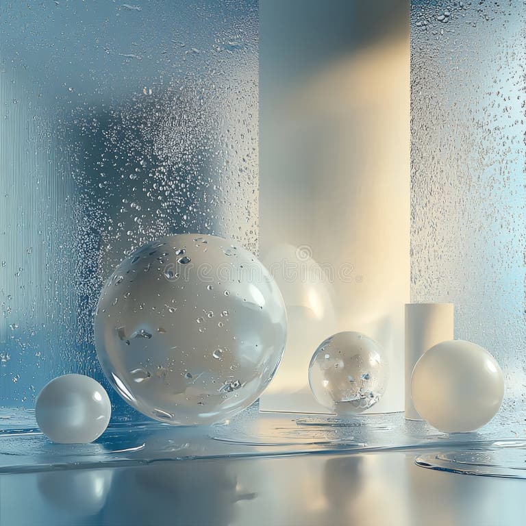 With Water Droplets on a Reflective Surface, There are Two White Egg ...