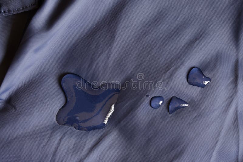 Water Droplets on the Water-repellent Polyester Fabric. Blue Lining ...