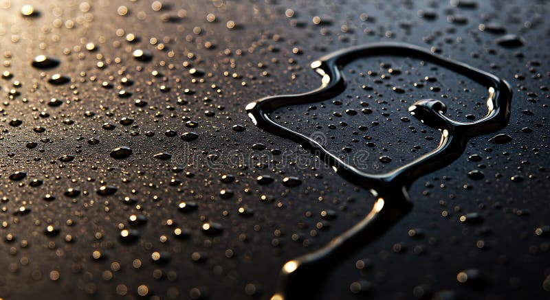 Water Droplets Scattered on a Dark Surface, with a Larger, Winding ...