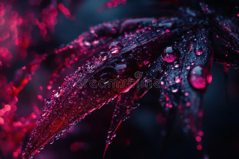 Water Droplets Shine on Dark Leaf for a Mystical Theme and Color Harmony Stock Photo - Image of ...
