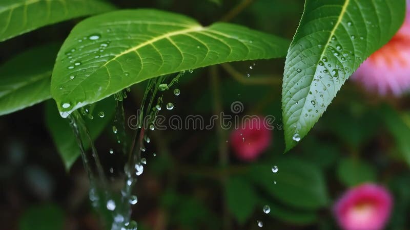 Water Droplets Sliding from One Leaf To Another in a Sequence. Stock ...