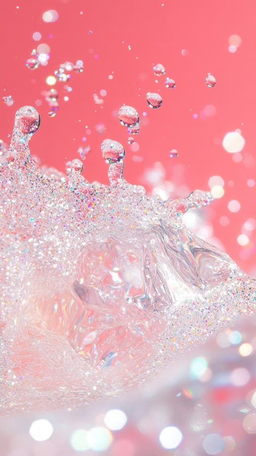 Pink Droplets Splash Against a Water Background. the Scene Captures the ...