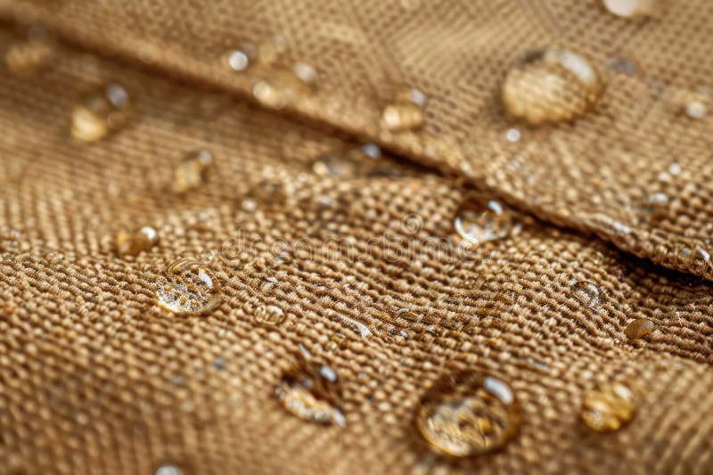 Water Droplets on Waterproof Fabric Surface with Intricate Pattern ...