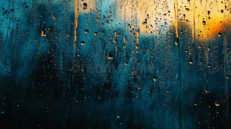 Water Droplets on a Window Pane with a Blurry Yellow Background Stock ...