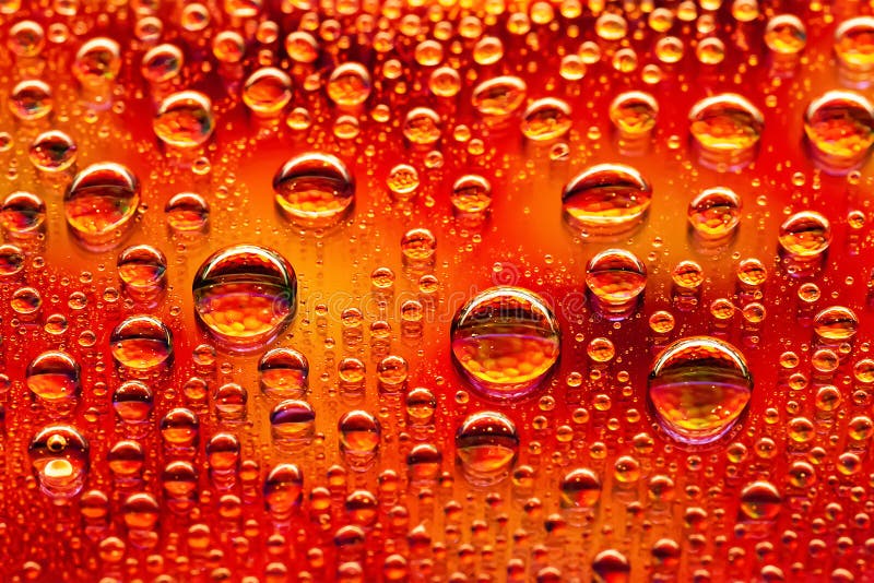 Water Drops. Abstract Red Background. Colored Macro Texture with Many ...