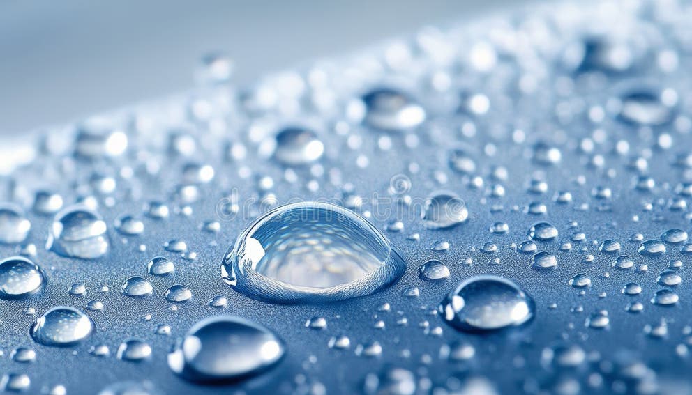 Water Drops Beaded on a Smooth, Clean Blue Surface, Illustrating the ...