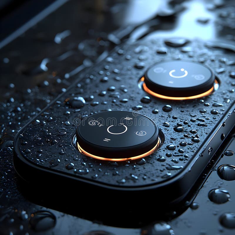 Water Drops on Black Control Panel with Illuminated Buttons - 3D Render ...