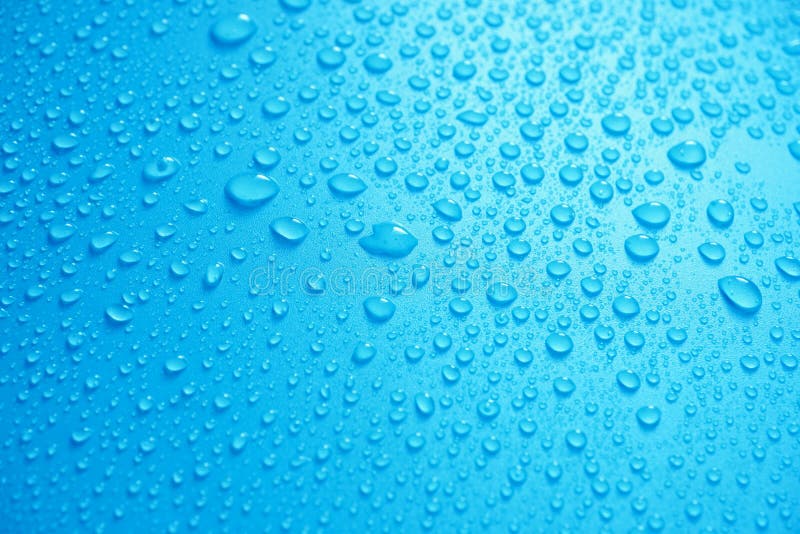 Water Drops on Blue Background. Stock Photo - Image of texture, surface ...