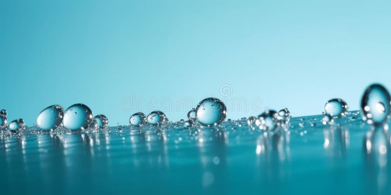 Water Drops on Blue Background. Side View. Close Up. Stock Illustration ...
