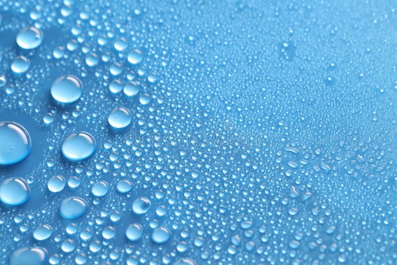 Water Drops on Blue Background, Above View Stock Image - Image of ...