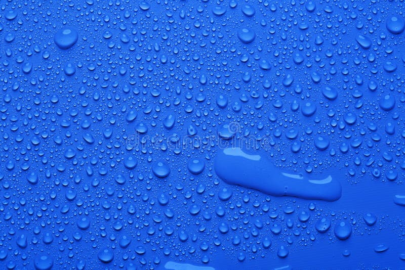Water Drops on Blue Color Surface Stock Image - Image of color ...