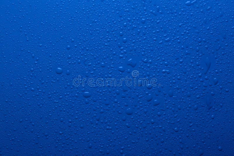 Water Drops on Blue Color Surface Stock Image - Image of liquid ...