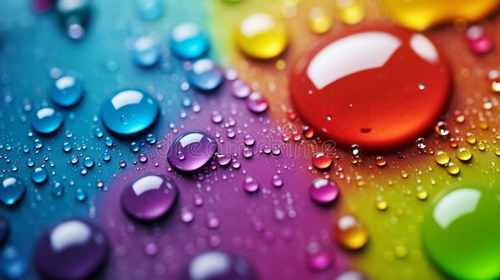 Water Drops and Bubbles with Reflection on Colorful Background ...