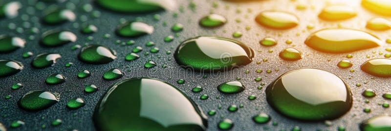 Water Drops, Close Up on Green Metallic Surface, Hydrophobic Effect ...