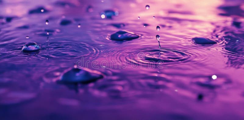 Water Drops Create Ripples in Purple Pool, Tranquil Water Scene Stock ...