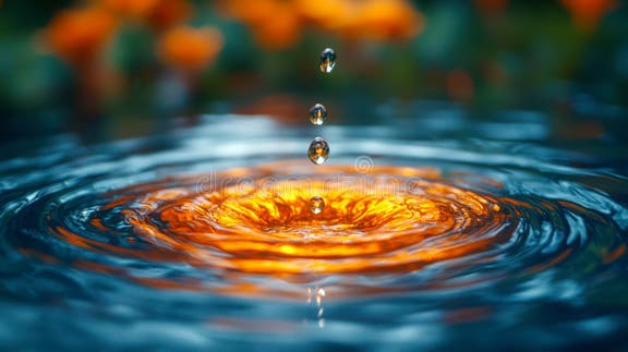 Water Drops Creating Ripple Effect on a Calm Surface in Nature Stock ...