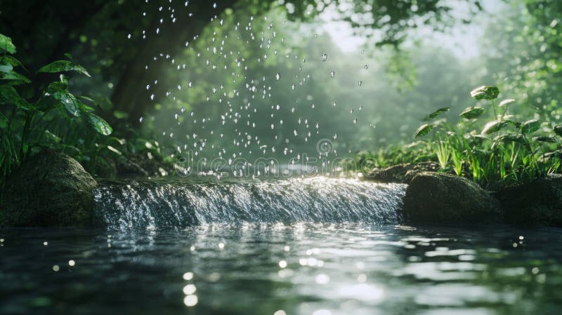 Water Drops Falling on a Forest Stream Stock Illustration ...