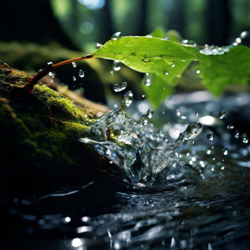 Water Drops Falling on a Green Leaf in the Forest. AI Generated Stock ...