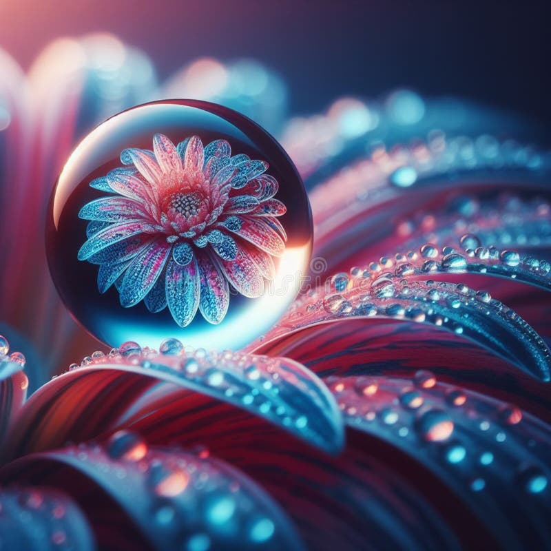 Water Drops on Flower Petals, 3d Render. Computer Digital Drawing Stock ...