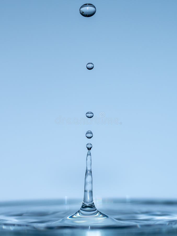 Water Drops Form Ripples when Falling into Light Blue Clear Water ...