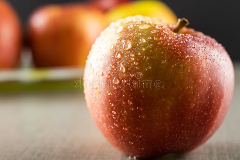 Water Drops on a Fresh Red Apple. Stock Image - Image of droplet ...