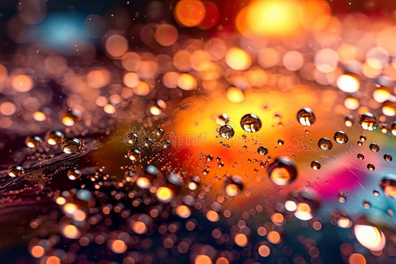 Water Drops On Glass And Lights Abstract Colorful Texture Background Generative Ai Stock
