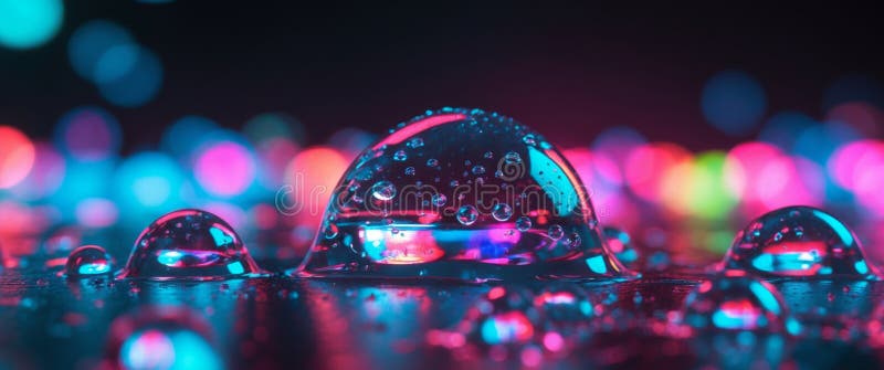 Water Drops on Glass Neon Lights Closeup Stock Photo - Image of glass ...