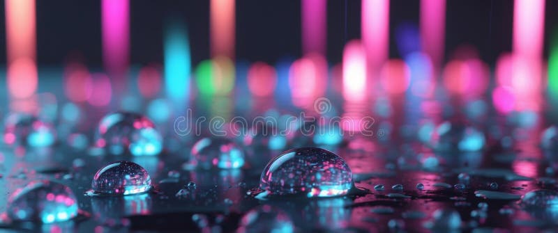 Water Drops on Glass Neon Lights Closeup. Stock Photo - Image of neon ...
