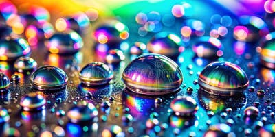 Water Drops with Glitter and Shimmer on Mirror Cause Light Interference ...