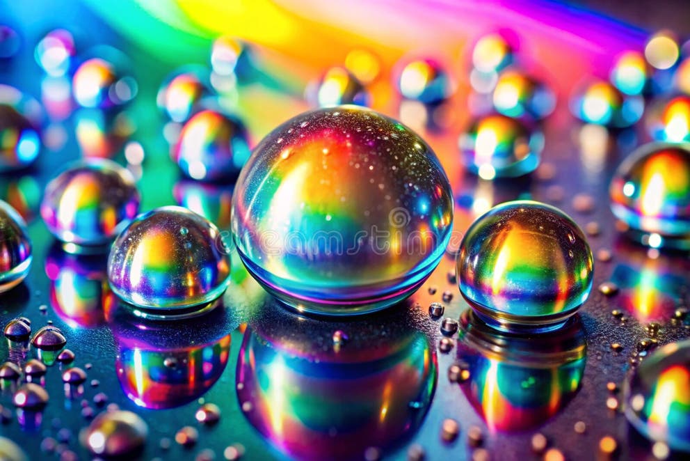 Water Drops with Glitter and Shimmer on Mirror Cause Light Interference ...