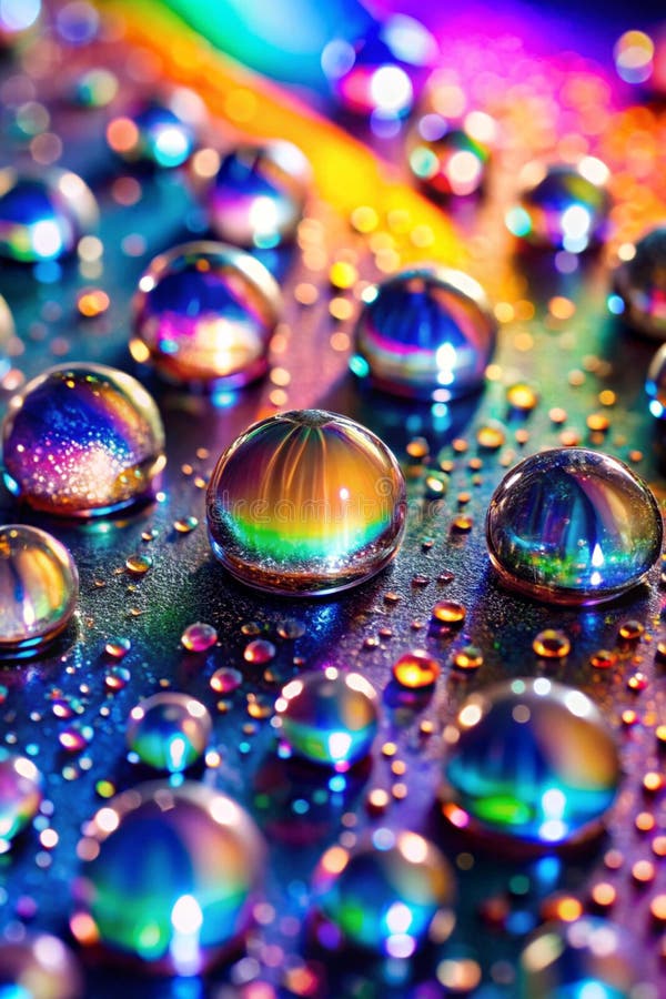 Water Drops with Glitter and Shimmer on Mirror Cause Light Interference ...