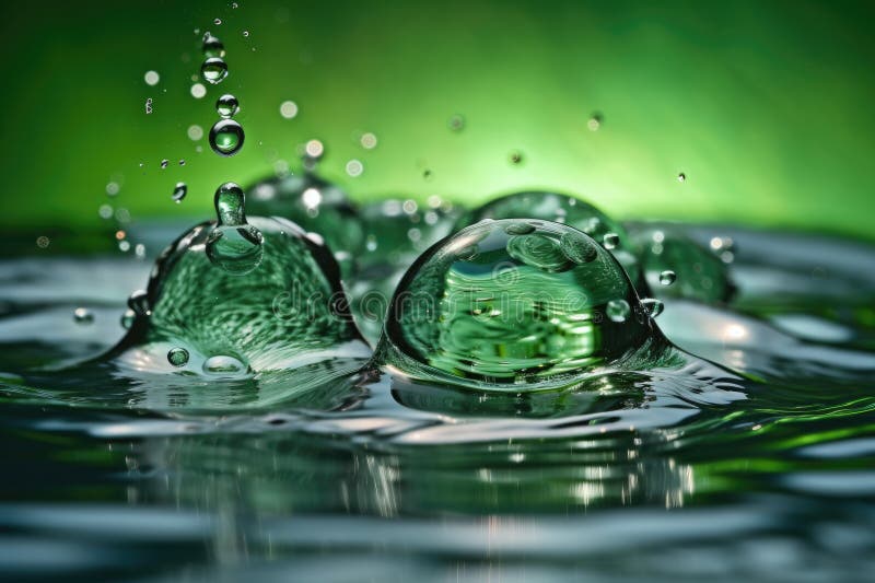 Water Drops on Green Background. Splash Effect after Collision a ...