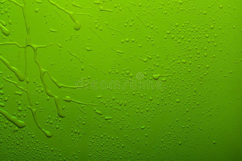 Water Drops on Green Color Surface Stock Image - Image of reflection ...