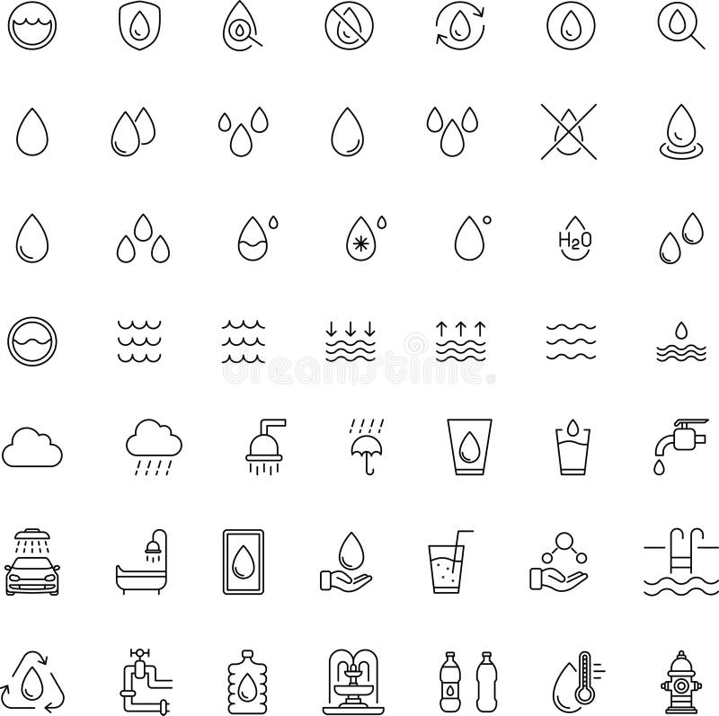 Water Drops Icon Set. Water, Icon, Drop, Waves on the Water Surface ...
